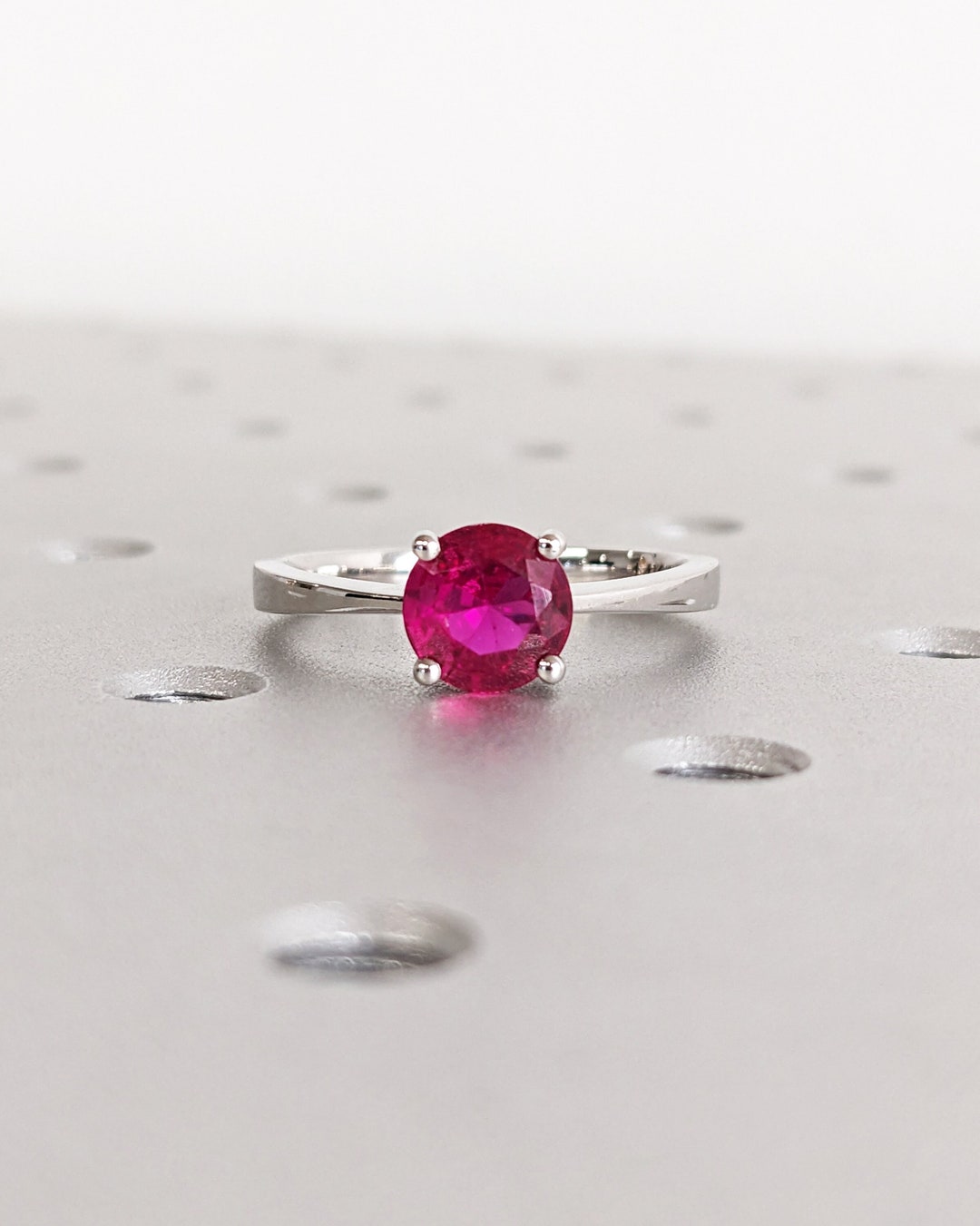 Ruby Ring, Unique Engagement Ring, Solitaire Ring, Round Ruby Ring ...