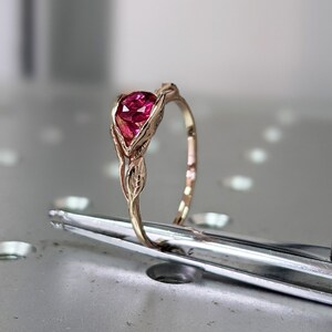 Ruby Engagement Ring Leaf Engagement Ring , Ruby Ring, Rose Gold Ruby ...