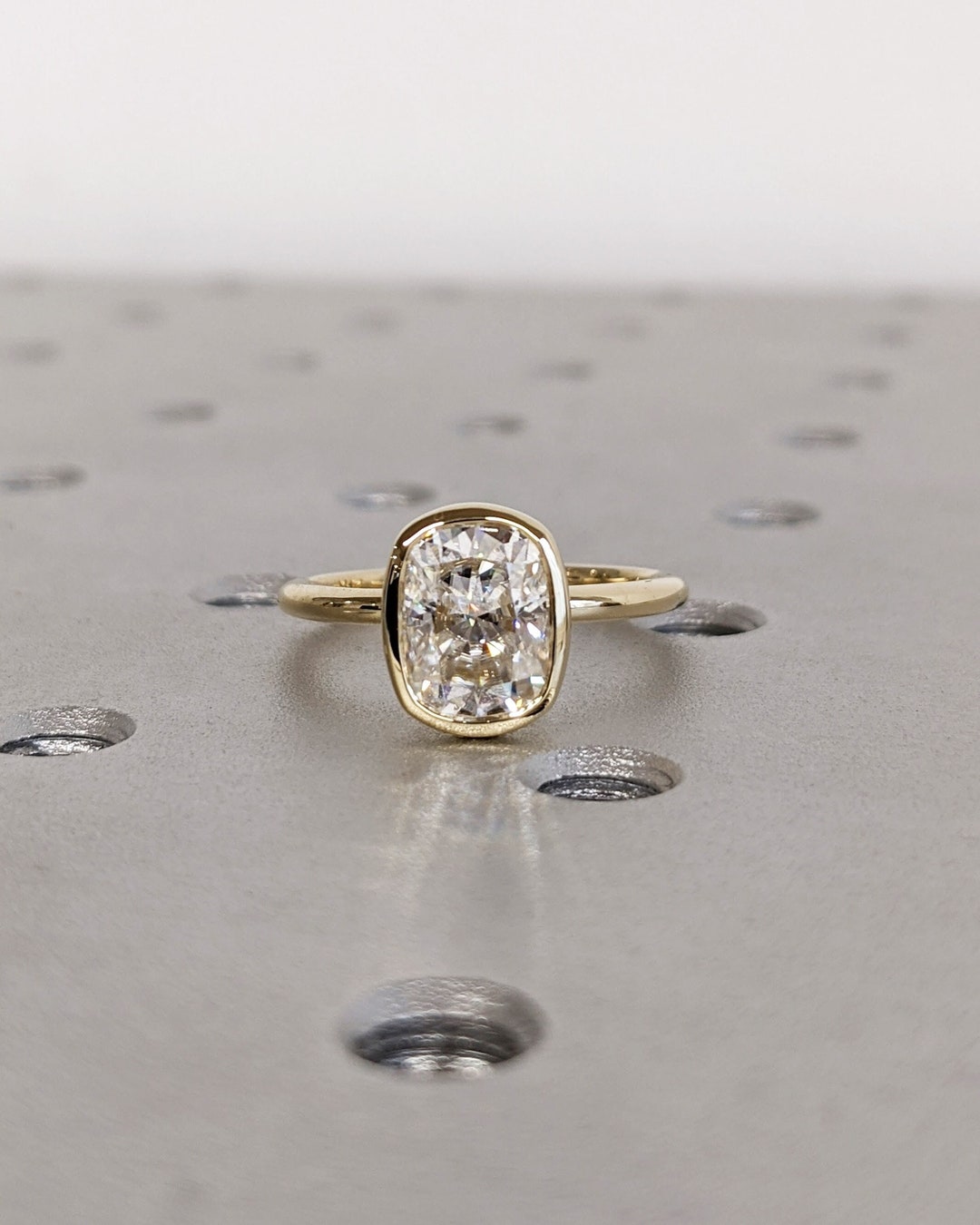 Elongated Cushion Bezel Solitaire Ring Brilliant Cut Lab Diamond ...