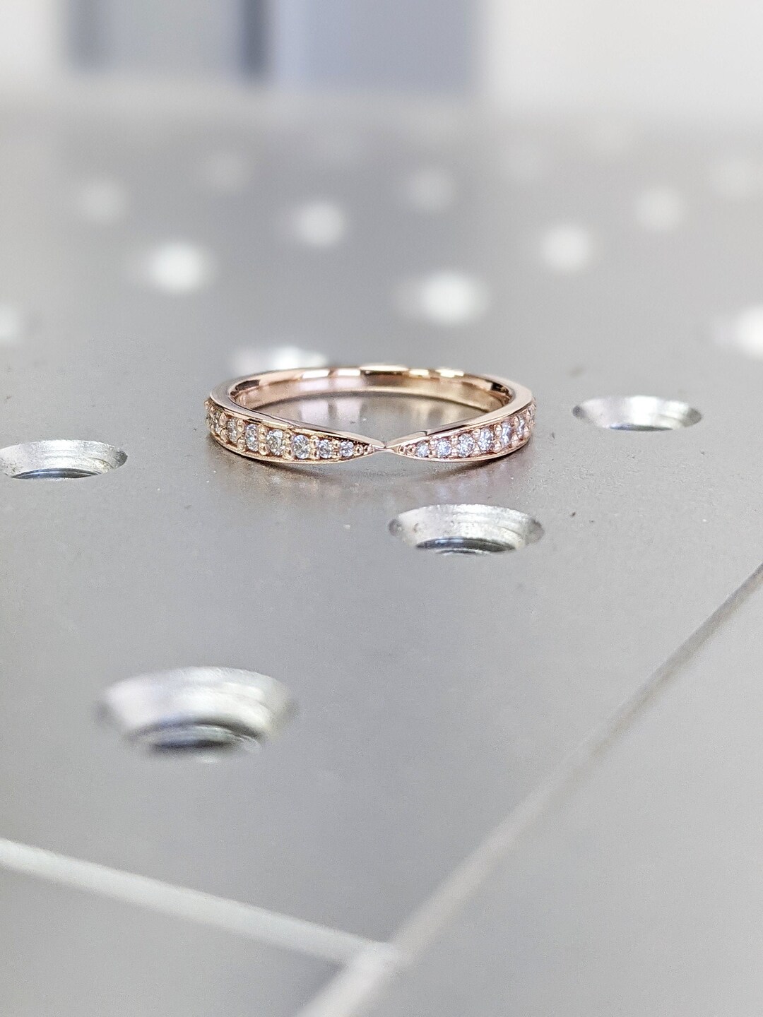Bow Tie Shaped Diamond Wedding Band, 14k Rose Gold, Prong Channel Set ...