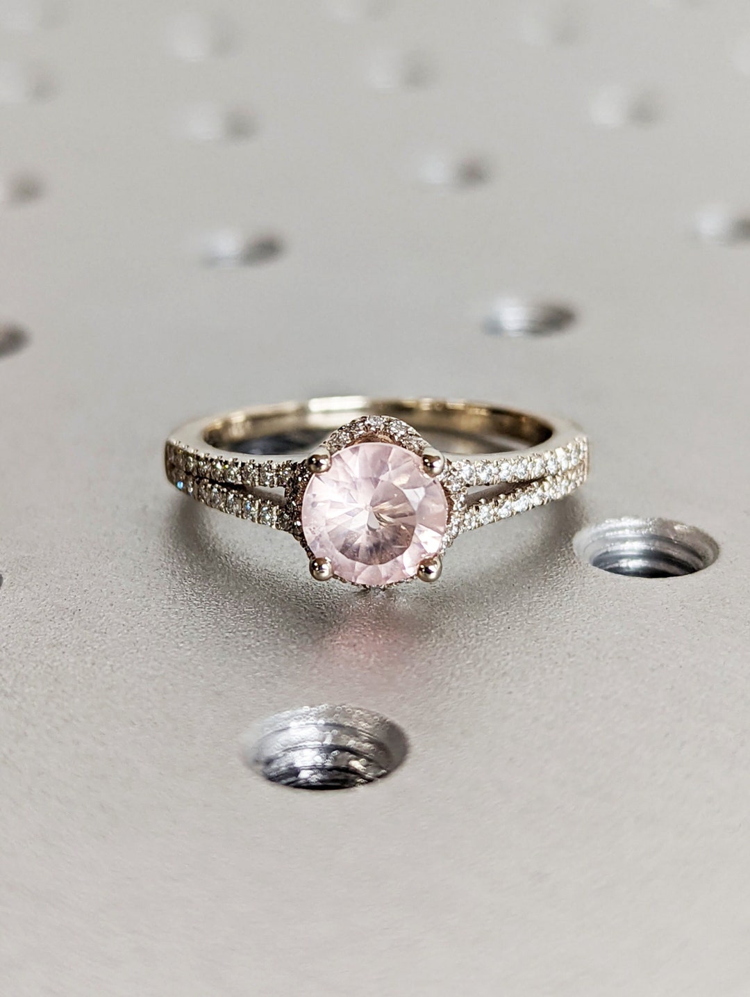 Rose Quartz & Diamond Cluster Ring | Solid 14k Gold Rose Quartz and ...