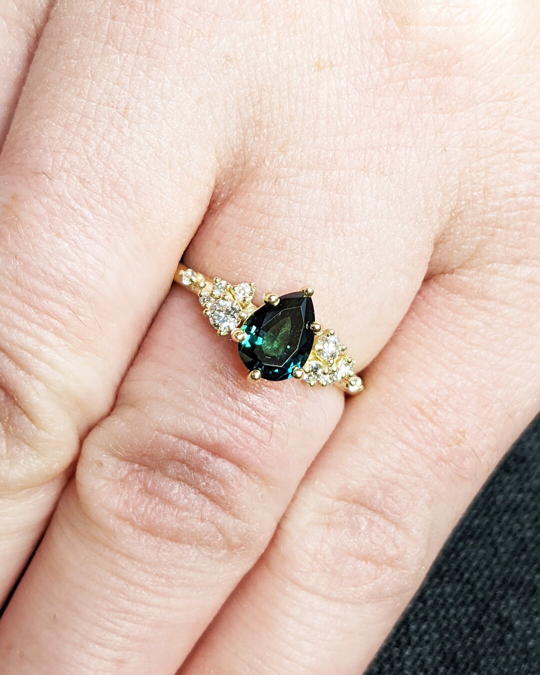 Montana Sapphire Engagement Snowdrift Cluster Ring, Pear Cut Blue Green ...