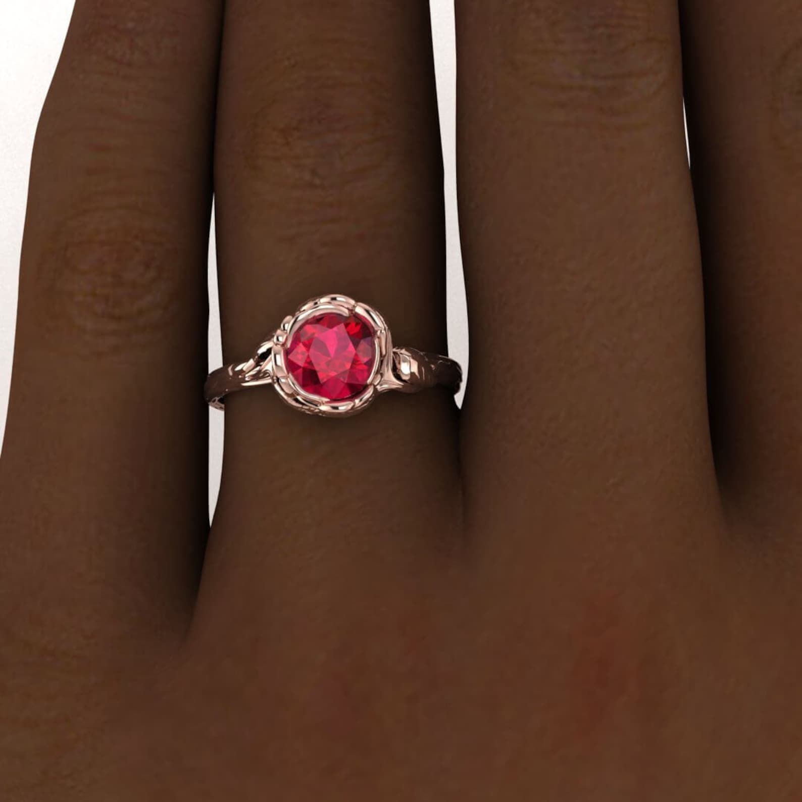 Ruby Flower Ring Ruby Ring Rose Gold Ruby Ring Band Vintage - Etsy