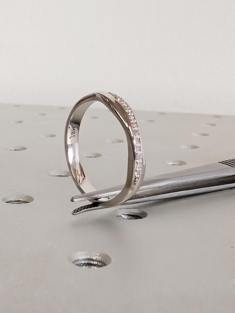18K Solid White Gold Diamond Twist Ring, Half Eternity Ring, Delicate ...