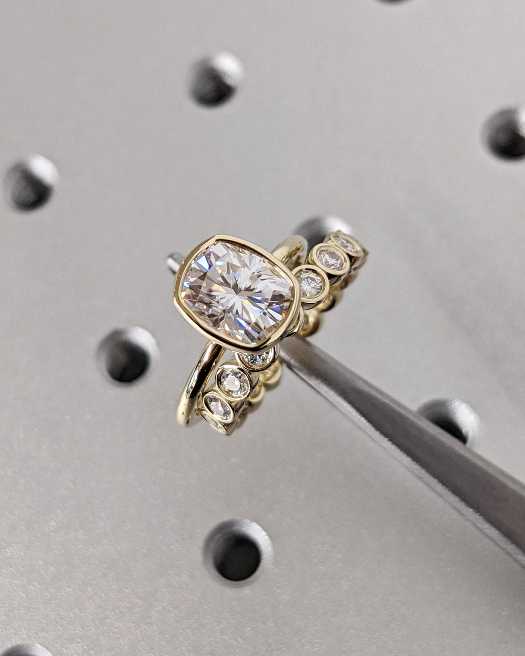 Elongated Cushion Bezel Solitaire Ring Brilliant Cut Lab Diamond ...