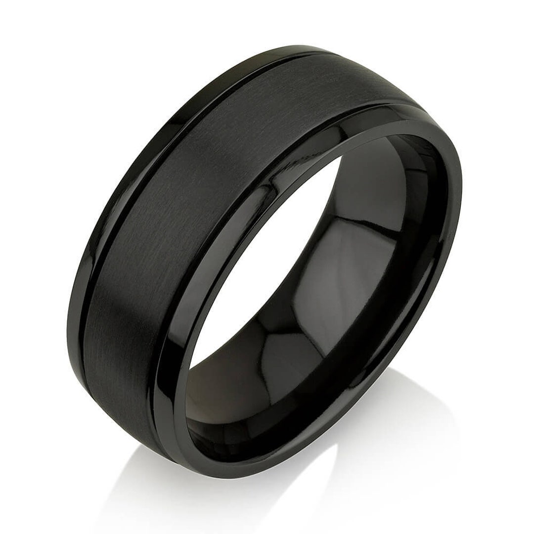Black Zirconium Men Wedding Band Rounded Black Zirconium Ring, Black ...
