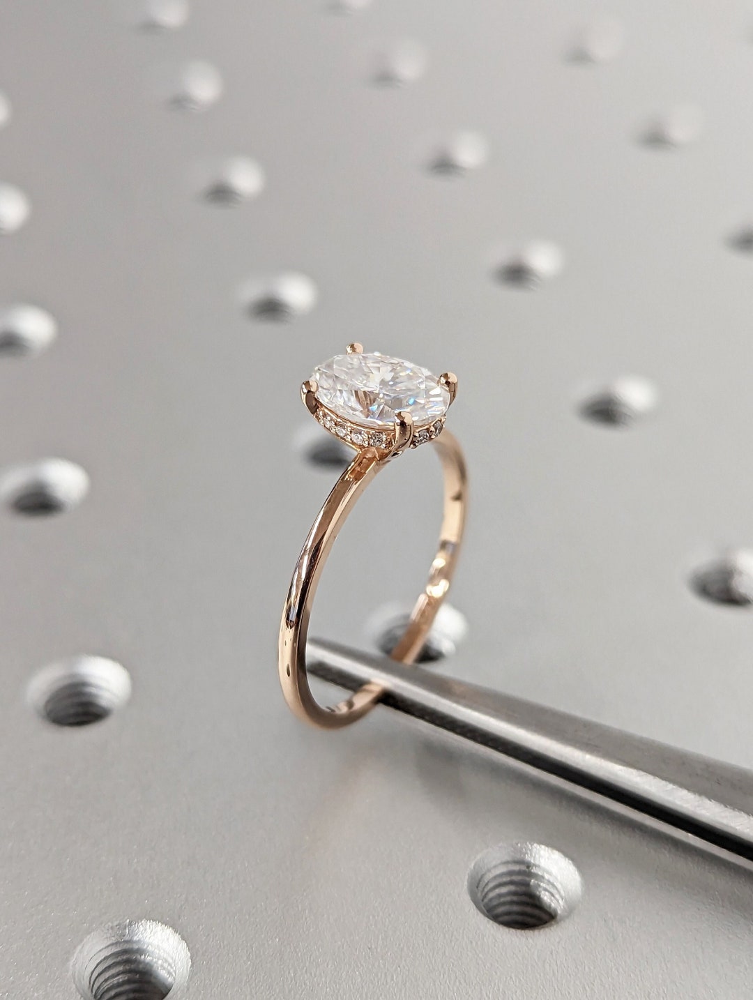 1.5 Ct. Hidden Halo Engagement Ring, Solitaire Oval Moissanite Ring ...