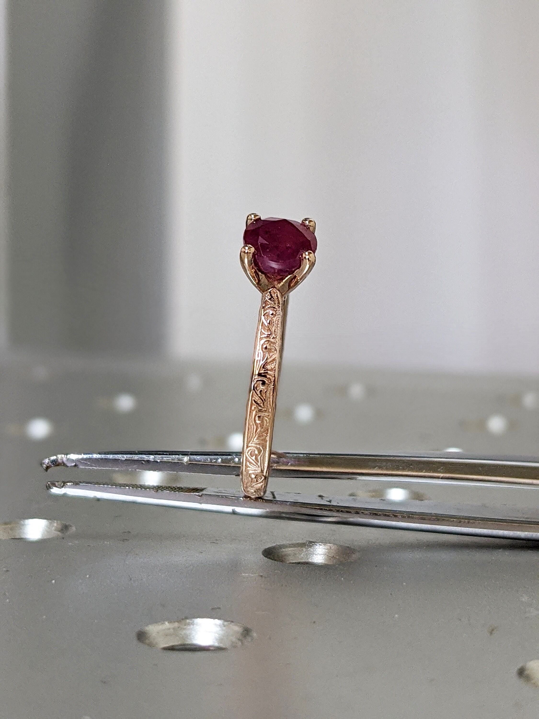 Vintage Ruby Engagement Ring 14k Rose Gold Hand Engraved Ruby Ring ...
