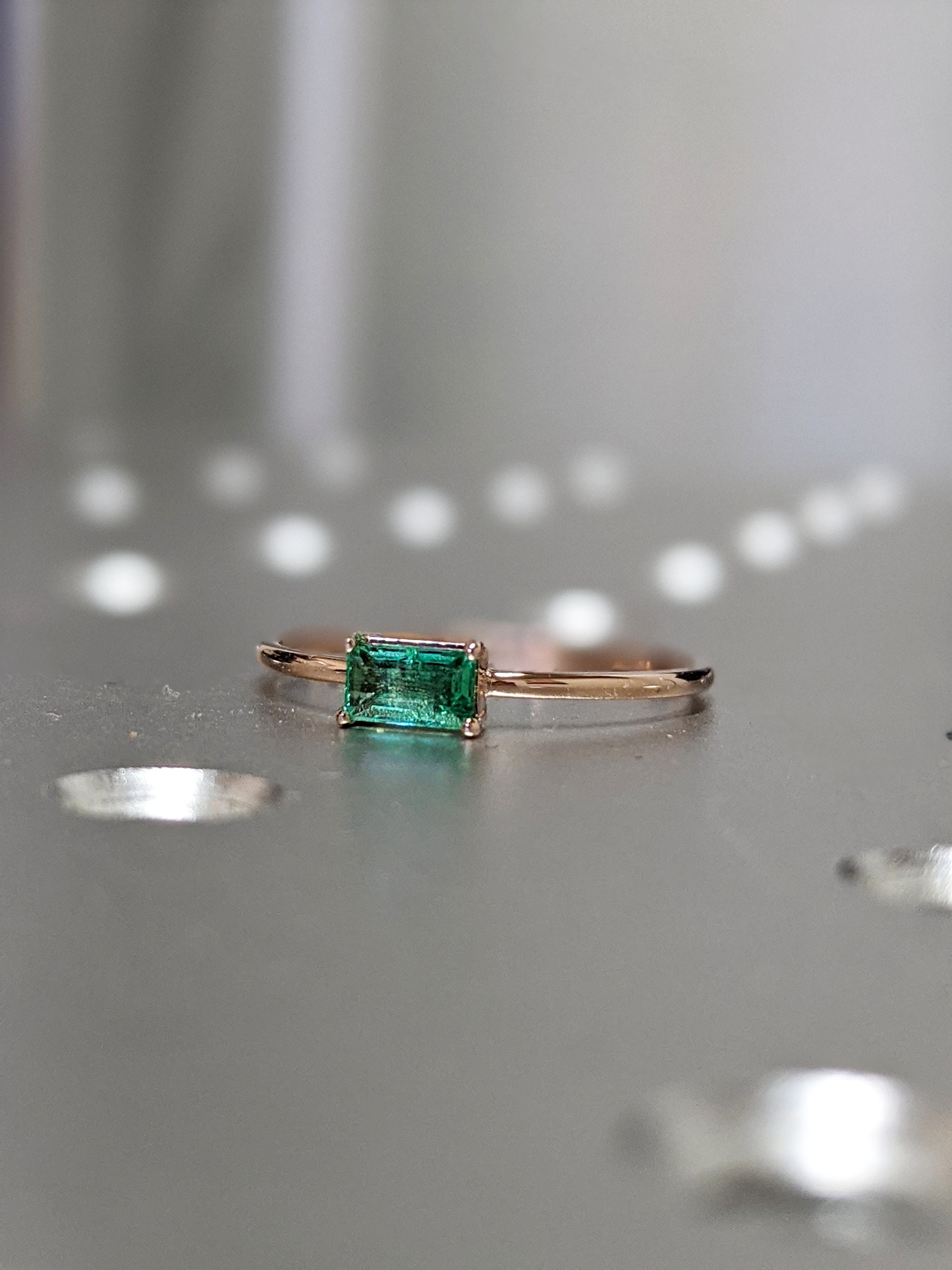 Solid Gold Natural Emerald Ring - Art Deco Ring - Emerald Baguette Cut ...