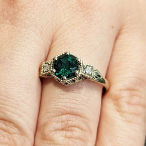Emerald Ring Vintage Emerald Engagement Ring 14k Gold Ring Gift Unique ...