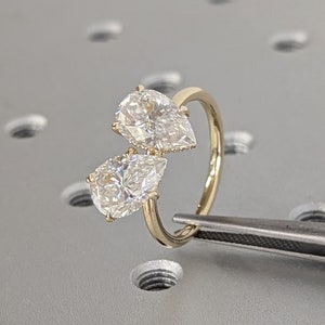 2.5 Carat Double Stone Engagement Ring Two Pear Cut Lab Diamond Two Stone Wedding Ring 14K/18K ...