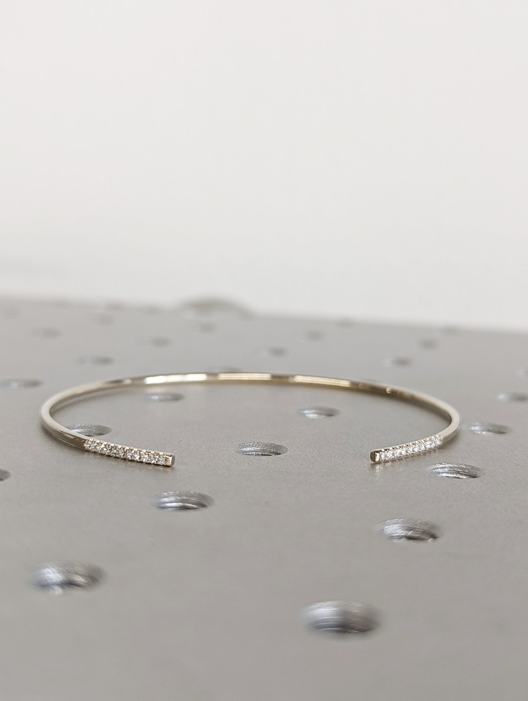 Diamond Open Bangle in Solid Gold, Solid Gold Open Cuff Bracelet With ...
