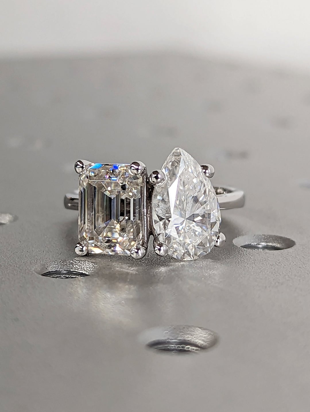 Double Stone Engagement Ring, Two Stone Moissanite Ring, Pear Cut ...