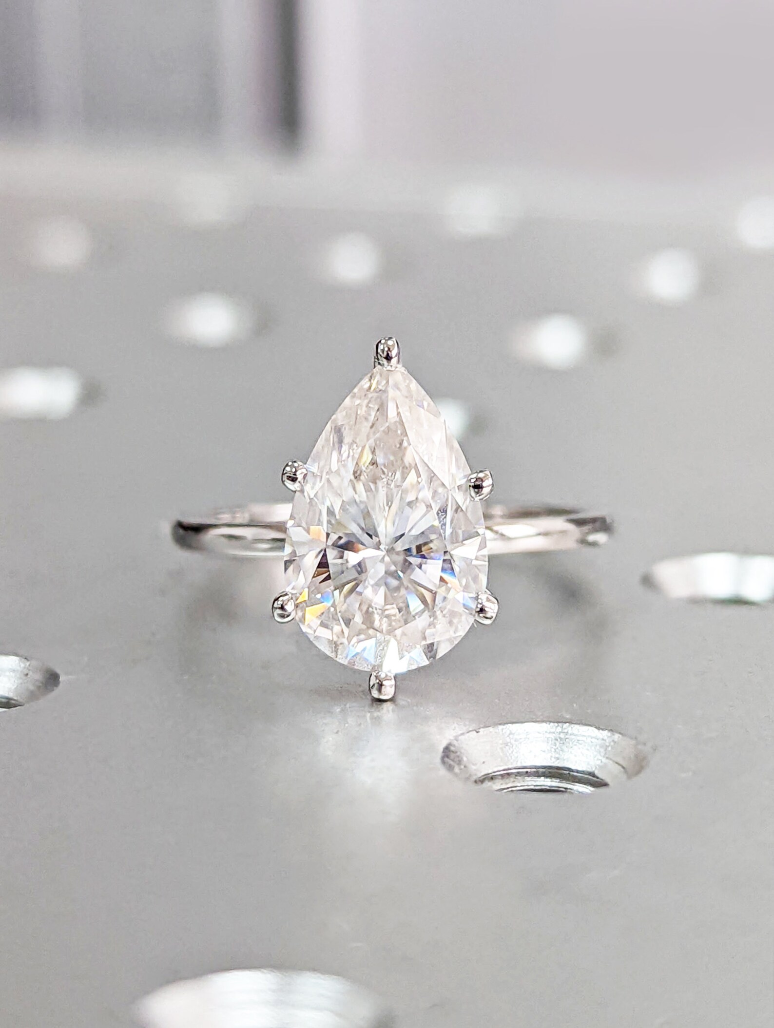 3 Ct Pear Shaped Moissanite Engagement Ring, Teardrop Moissanite Ring ...