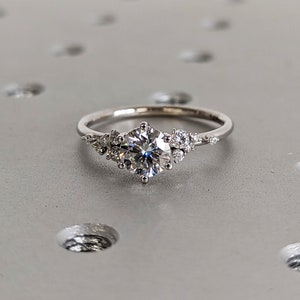 Round Moissanite Ring Vintage Moissanite Engagement Ring White Gold ...
