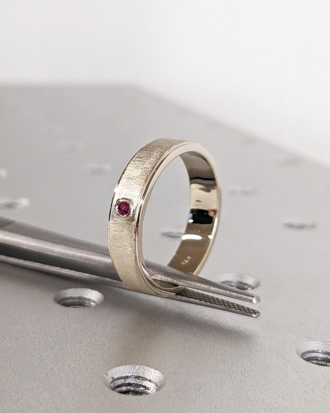 Ruby Men's Ring | 14K White Gold Men's Wedding Band With Ruby | 14K ...