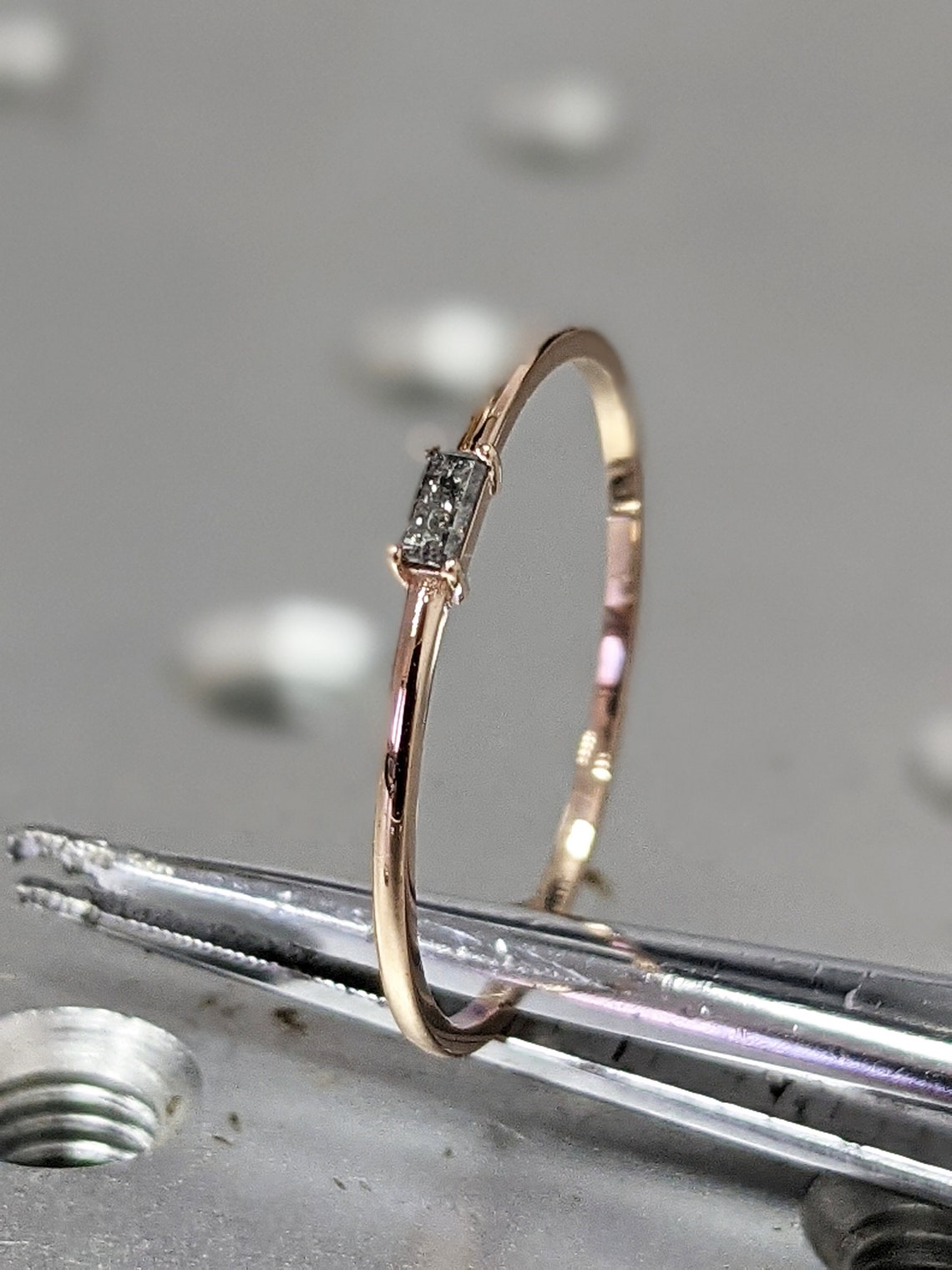 Black Diamond Stackable Ring / Minimalist Ring / Stacking Ring | Etsy