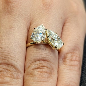 2.5 Carat Double Stone Engagement Ring Two Pear Cut Lab Diamond Two ...