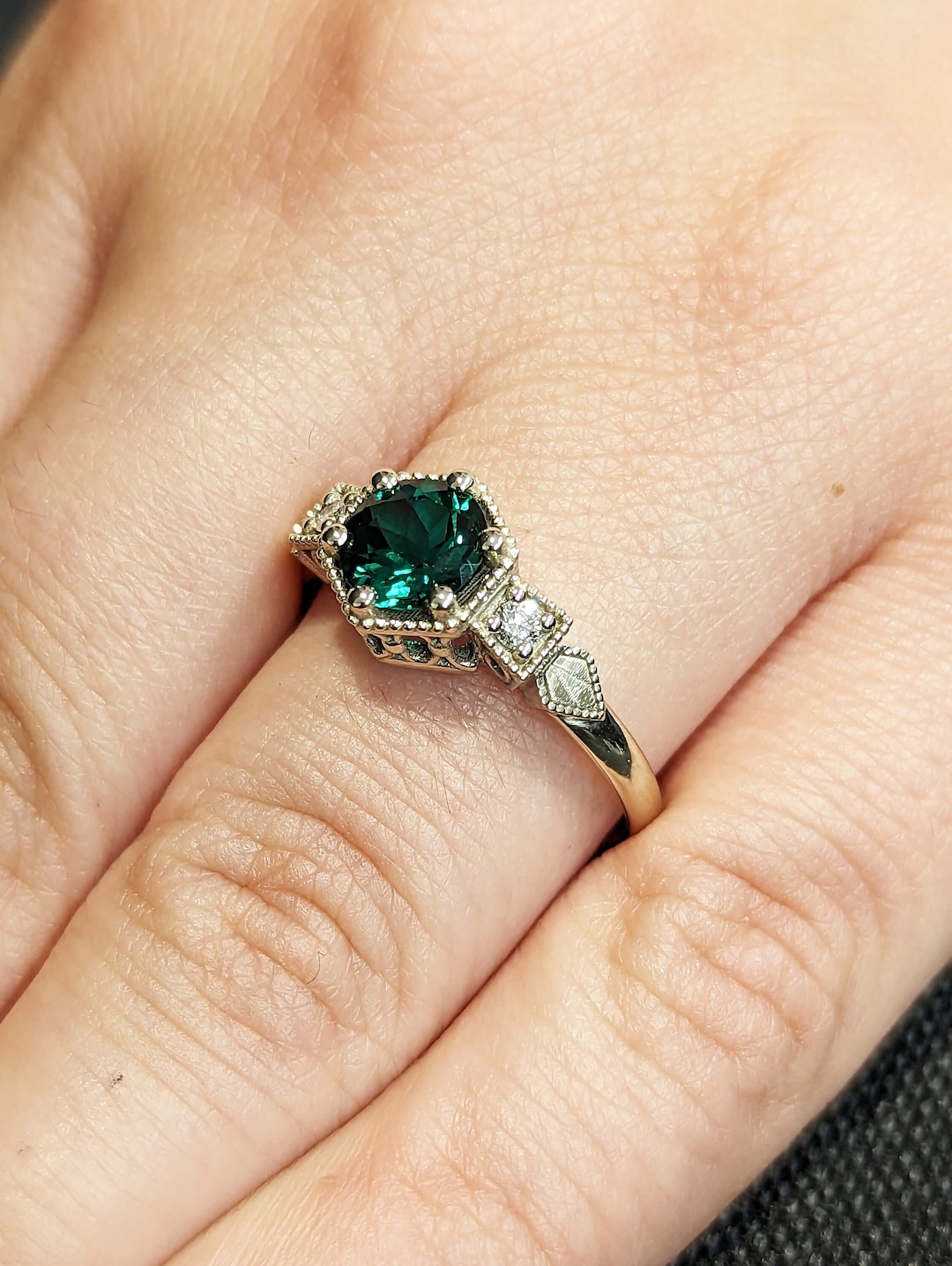 Emerald Ring Vintage Emerald Engagement Ring 14k Gold Ring Gift Unique ...