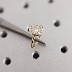Elongated Cushion Bezel Solitaire Ring Brilliant Cut Lab Diamond ...