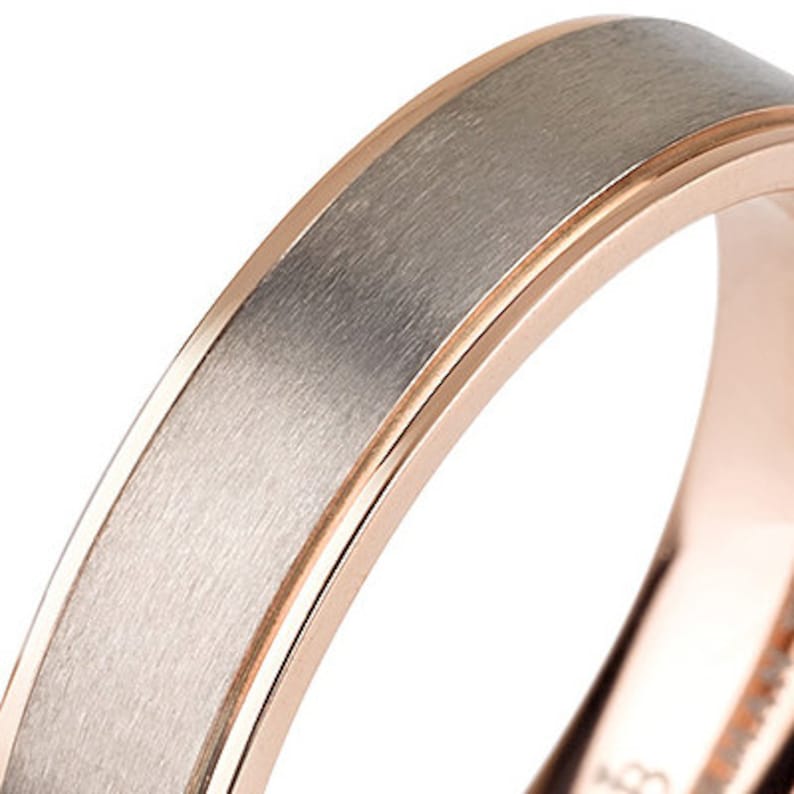 Rare Titanium Brushed Rose Gold Titanium Wedding Ring Plated Band 5mm ...