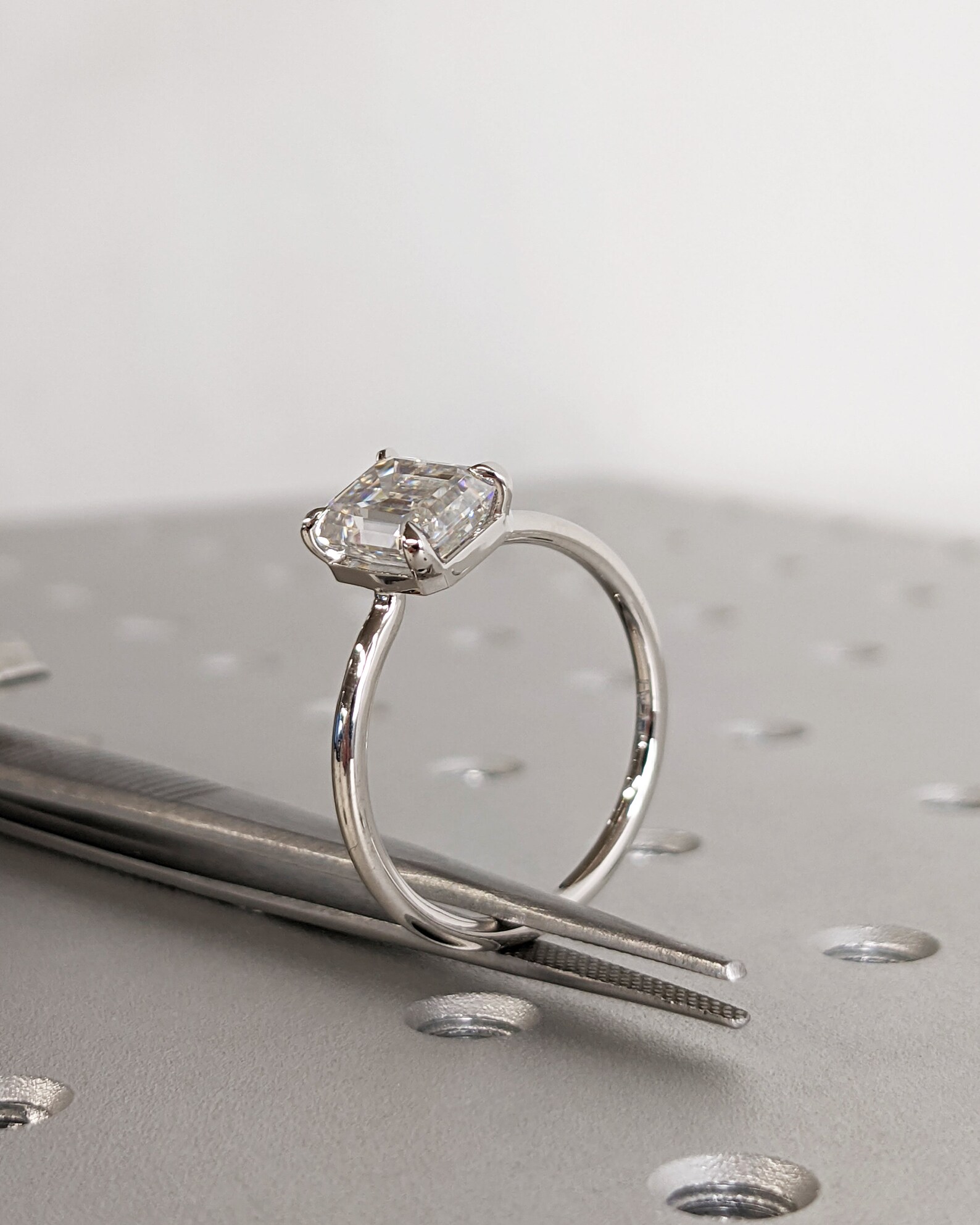 Low Profile Setting Emerald Cut Lab Diamond Solitaire Engagement Ring ...