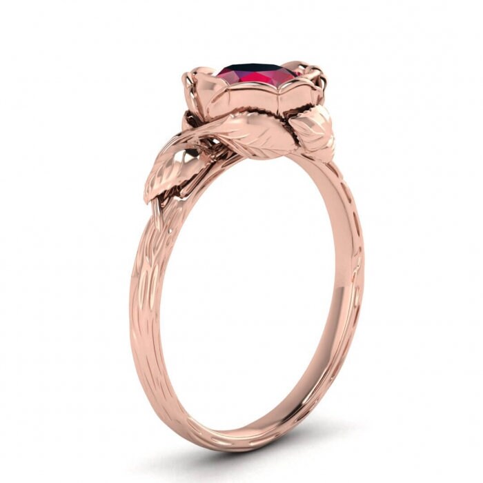 Ruby Flower Ring Ruby Ring Rose Gold Ruby Ring Band Vintage | Etsy