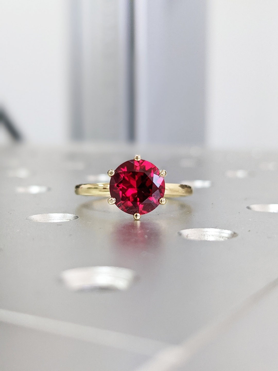 Ruby Ring, Unique Engagement Ring, Solitaire Ring, Round Ruby Ring ...