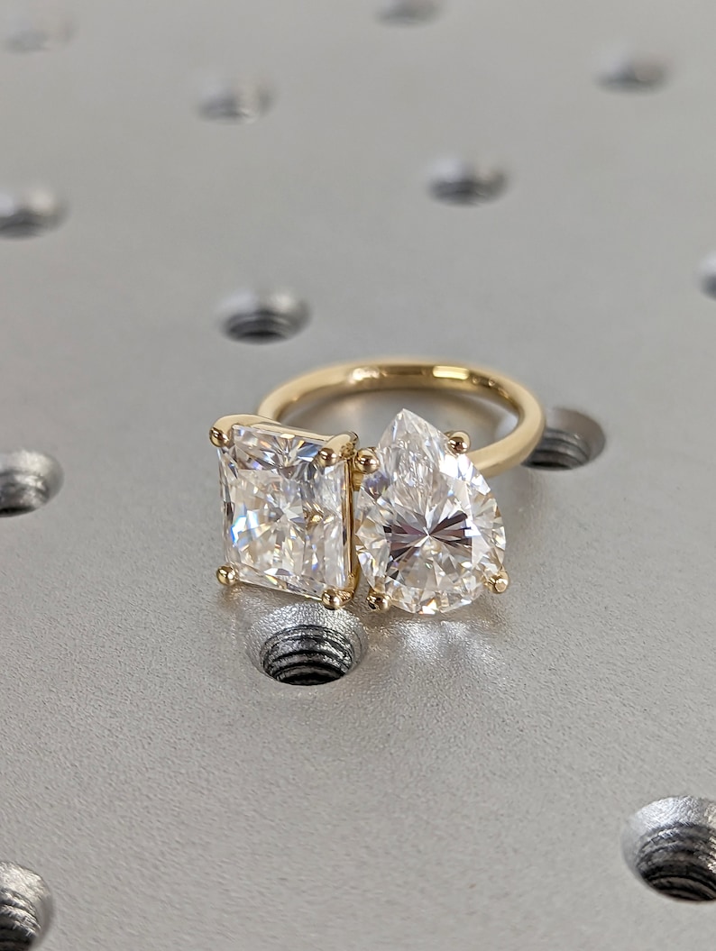 3 Carat Double Stone Engagement Ring Pear Cut and Radiant Cut - Etsy