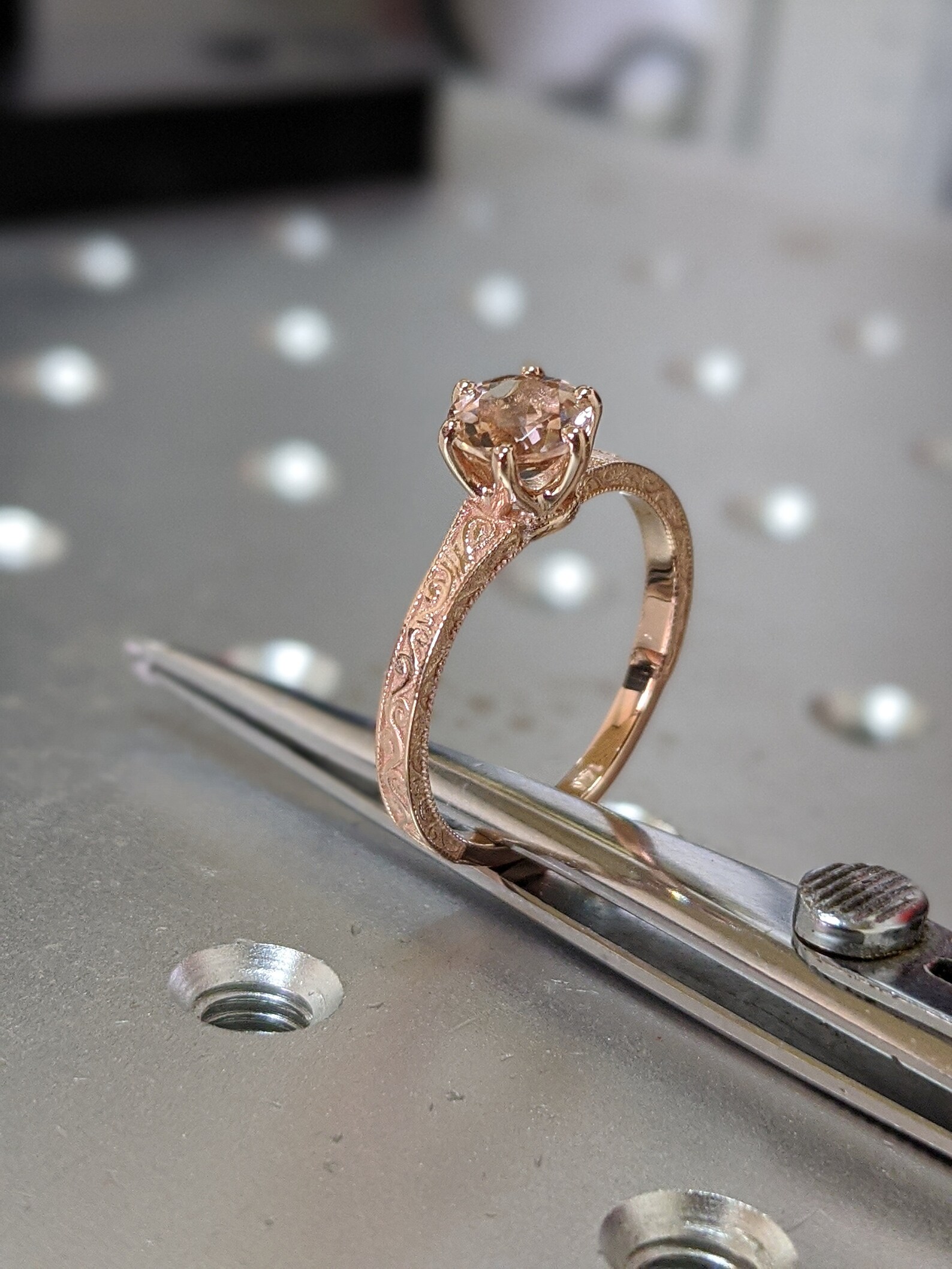 Rose Gold Vintage Morganite Solitaire Ring, Morganite Ring, Antique ...