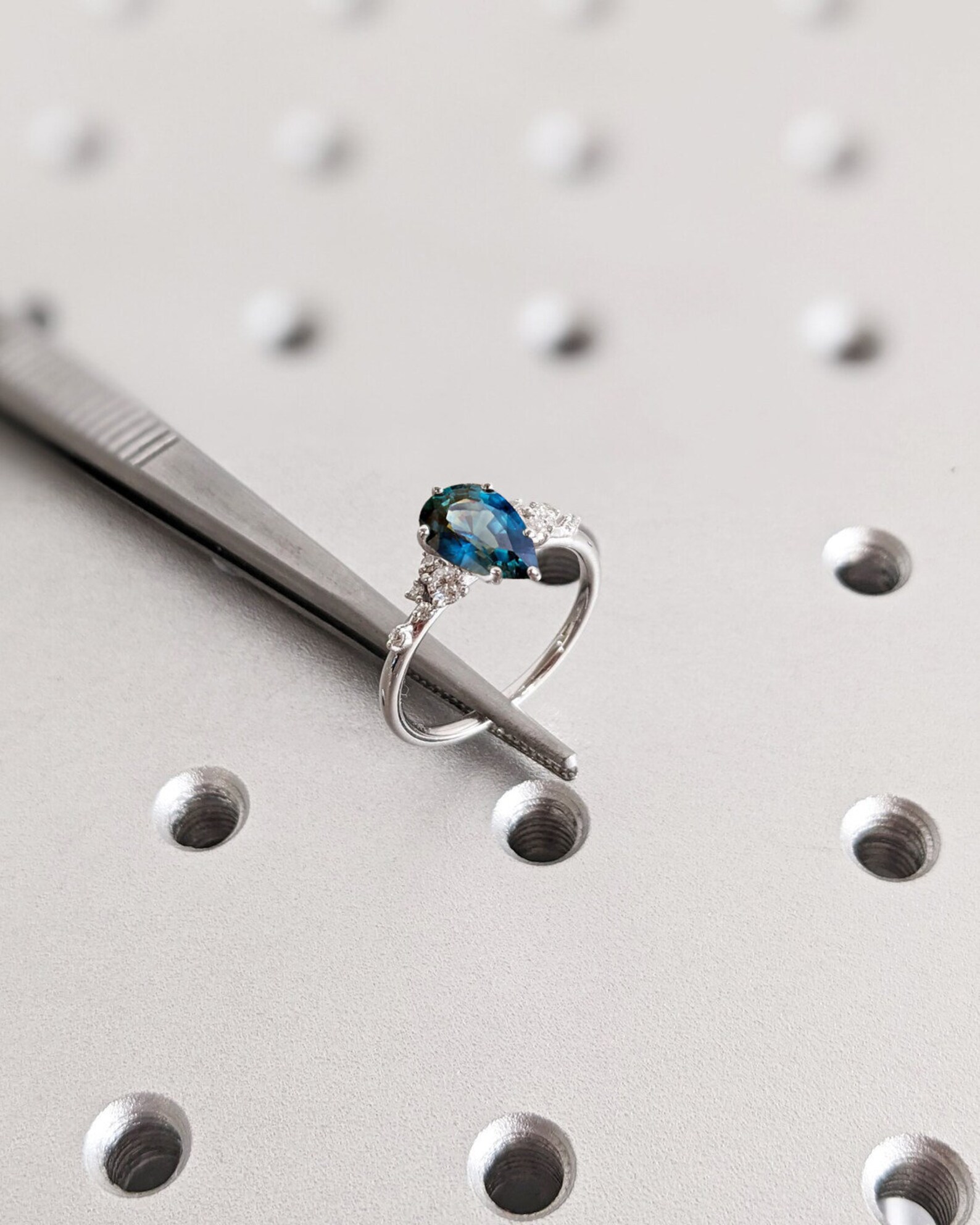 Montana Sapphire Engagement Snowdrift Cluster Ring, Pear Cut Blue Green ...