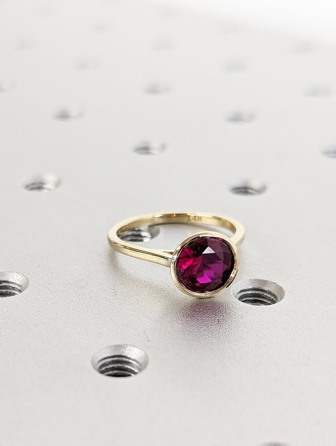 14k Rose Gold Floating Bezel Ruby Ring, Ruby Engagement Ring, Ruby ...
