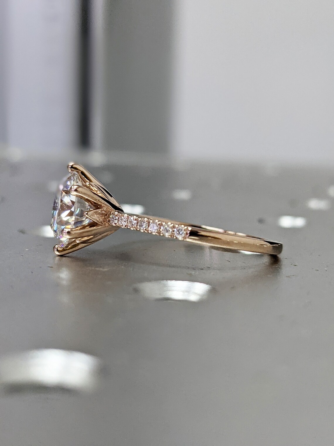 14K Solid Gold Rings/ 2CT Round Moissanite Engagement Ring/ | Etsy