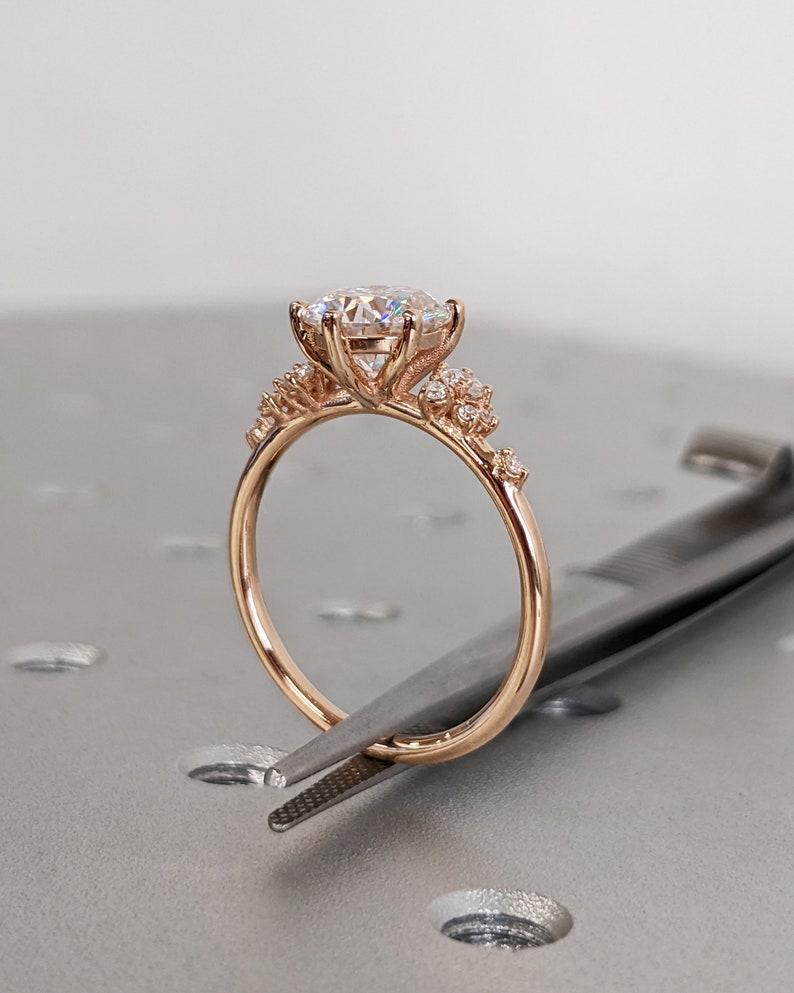 Round Cut Lab Diamond Ring Vintage Diamond Engagement Ring Rose Gold ...