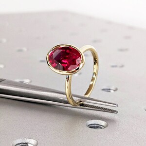 Bezel Set Ruby Ring 14K Solid Yellow Gold Gemstone Engagement Ring for ...