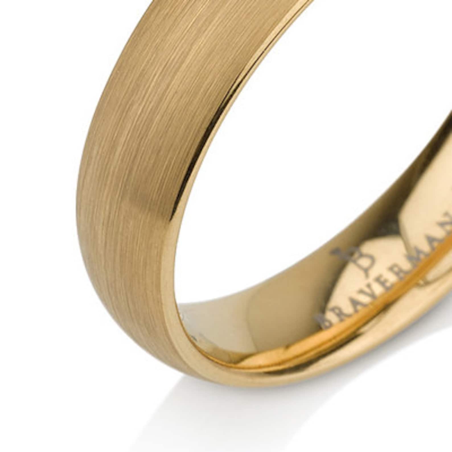 Rare Tungsten Ring Mens Wedding Band, 5 Mm, Yellow Gold Tungsten ...