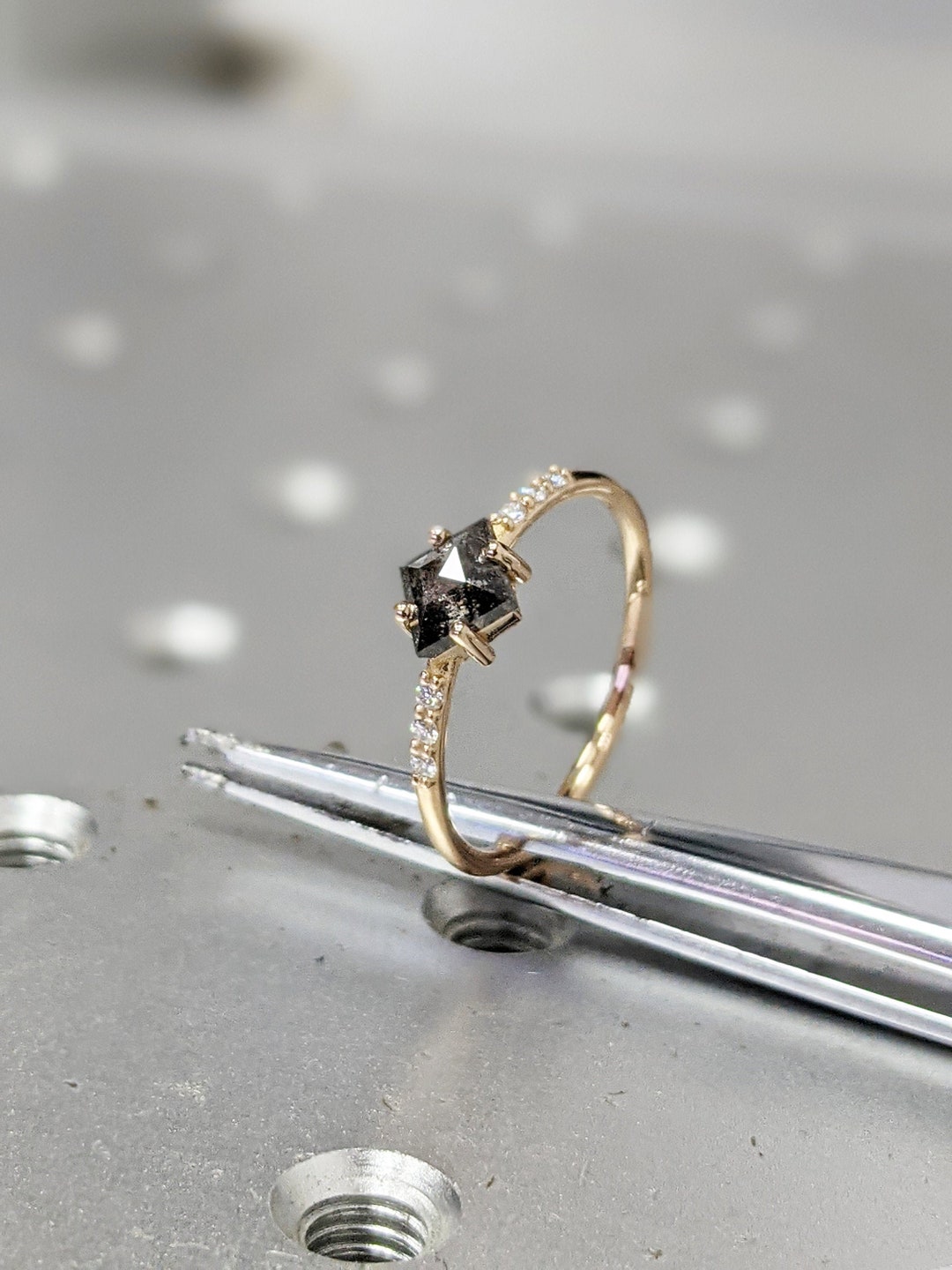 18K Rose Gold Alternative Diamond Engagement Ring Salt and Pepper ...