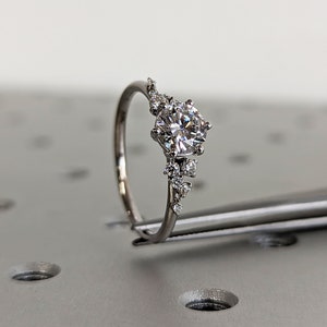 Round Moissanite Ring Vintage Moissanite Engagement Ring White Gold ...