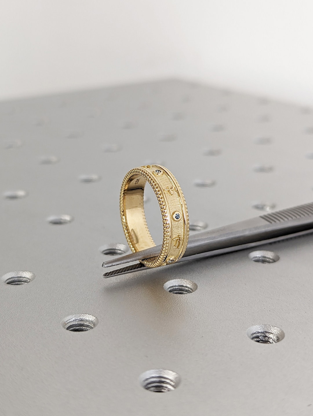 Cottagecore Aquamarine Solid Gold Men’s Women's Band Ring , 14K Gold ...