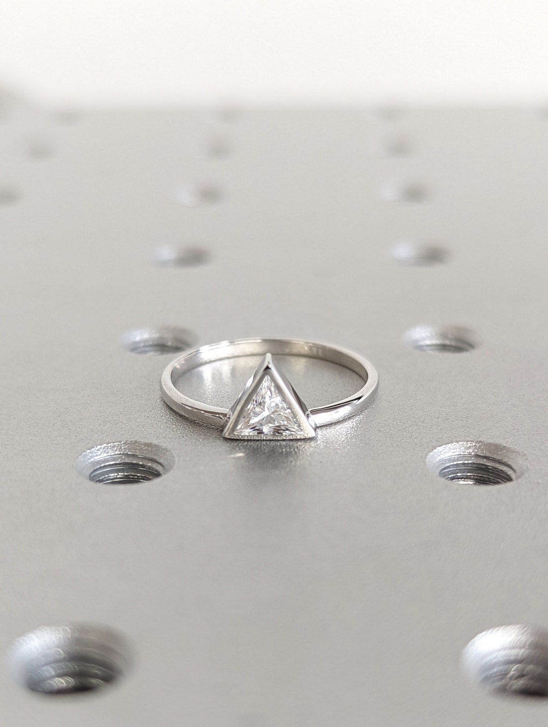 Triangle Diamond Engagement Ring, Trillion Diamond Moissanite Band ...