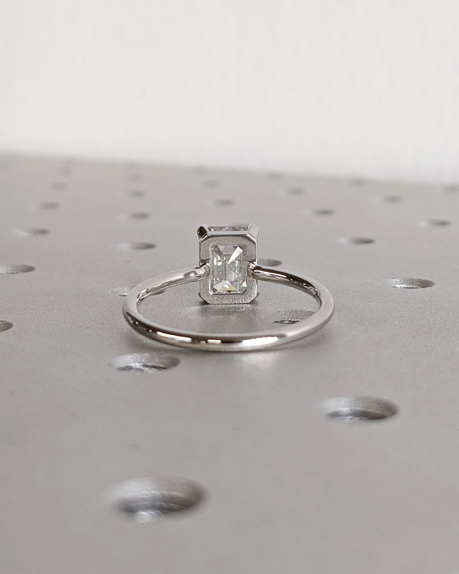 Low Profile Setting Emerald Cut Lab Diamond Solitaire Engagement Ring ...