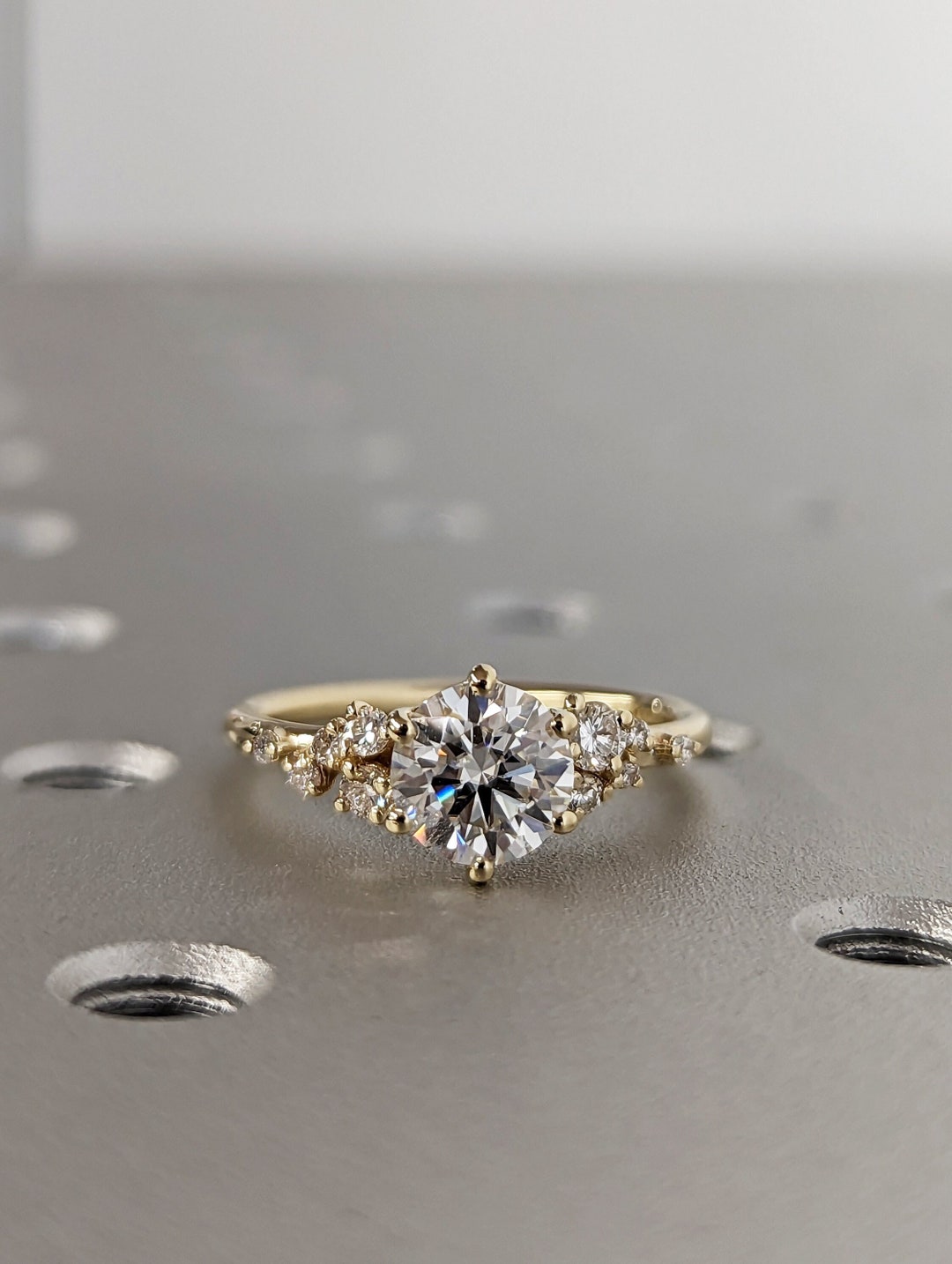 Round Moissanite Ring Vintage Moissanite Engagement Ring White Gold ...