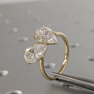 2.5 Carat Double Stone Engagement Ring Two Pear Cut Lab Diamond Two ...