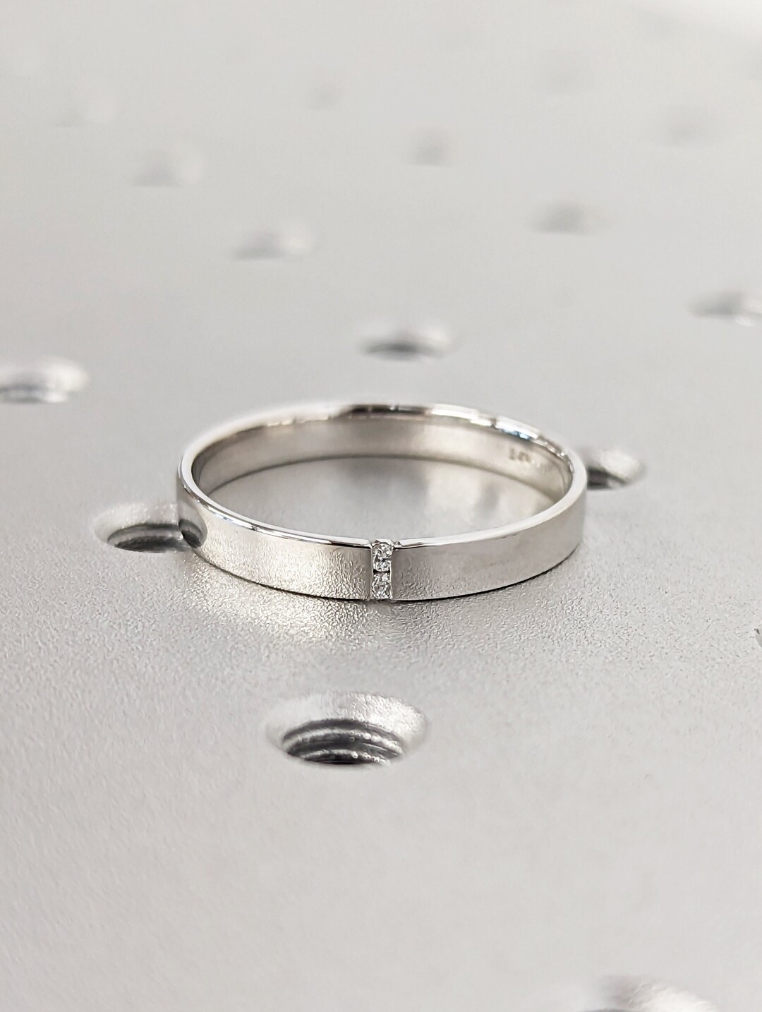 14k White Gold Diamond Bezel Ring 3mm, Bezel Tension Like Setting ...