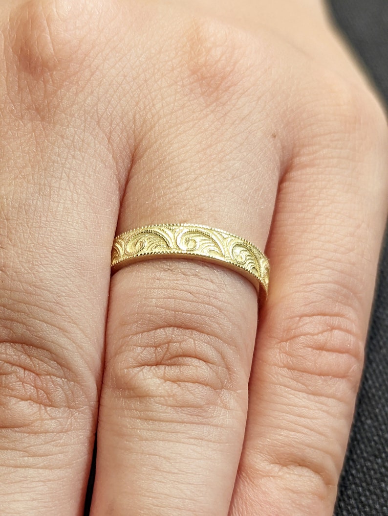Gold Unique Engraved Wedding Ring Art Deco Scroll Style - Etsy