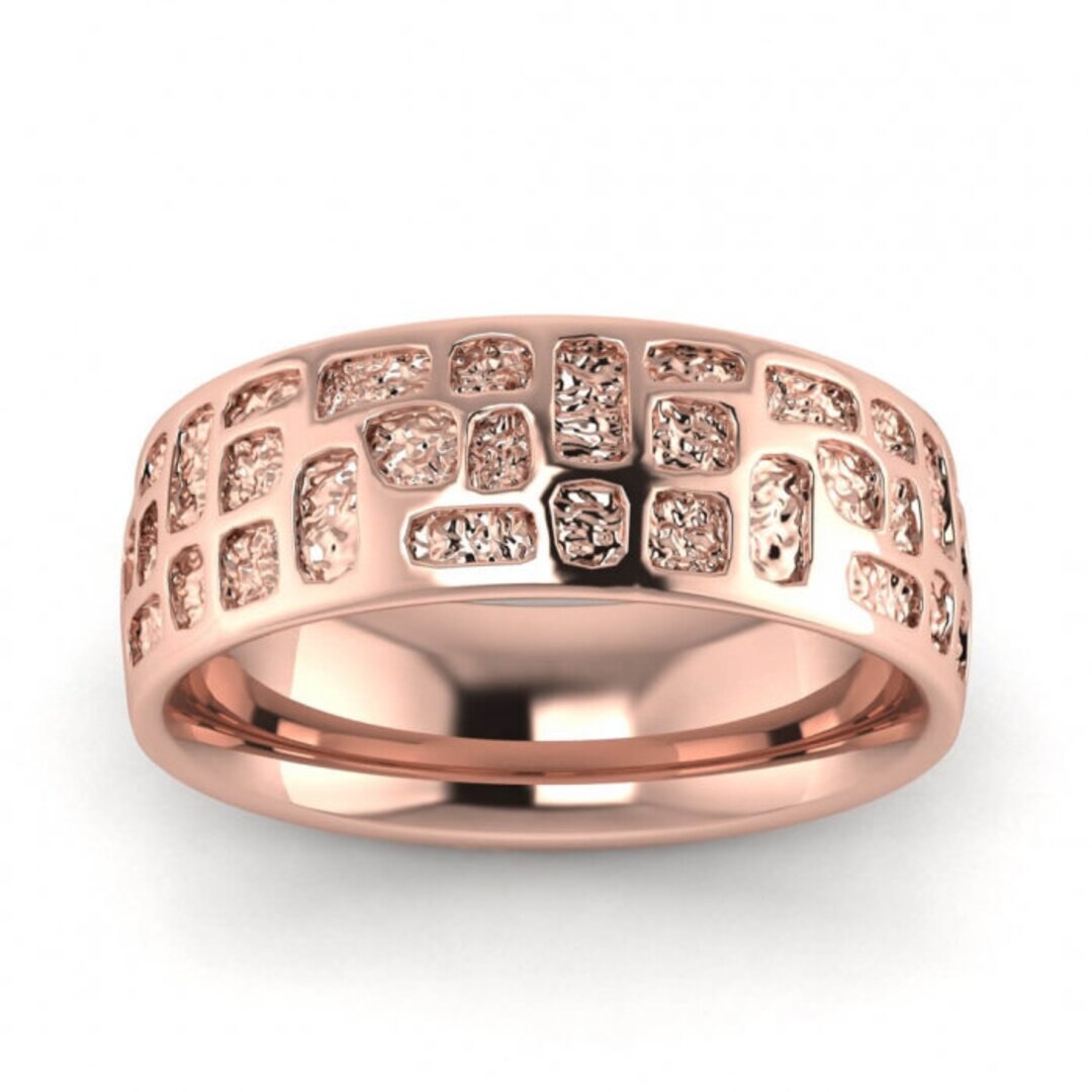 14k Rose Gold Earth Ring With Hammered Inlay 6.5mm Sandy - Etsy