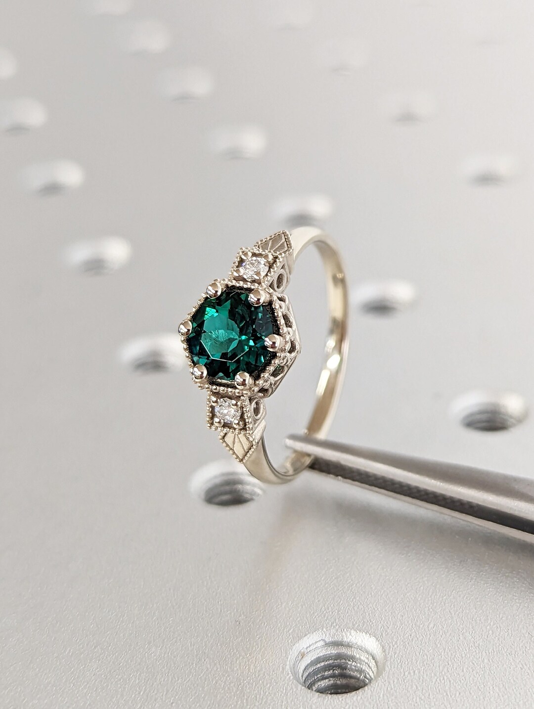 Emerald Ring Vintage Emerald Engagement Ring 14k Gold Ring Gift Unique ...