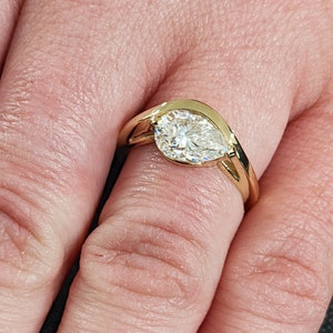 Horizontal Pear Cut Ring / Lab Diamond Engagement Ring / Solitaire East ...