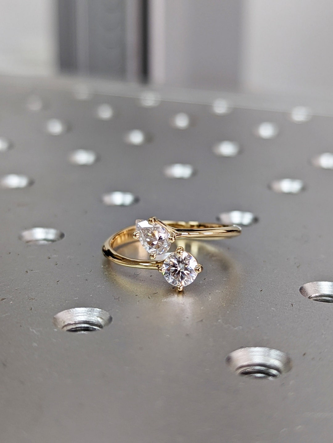 1.0 Carat Double Stone Engagement Ring Pear Cut and Brilliant Cut ...