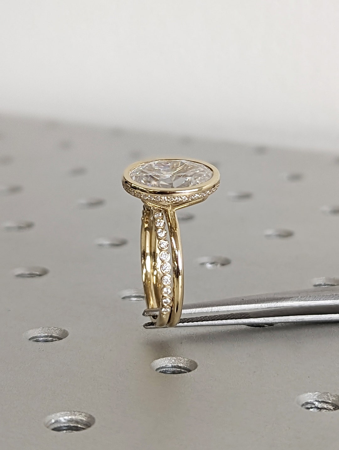 4ct Oval Lab Diamond Wedding Anniversary Ring Set | 14K Yellow Gold ...